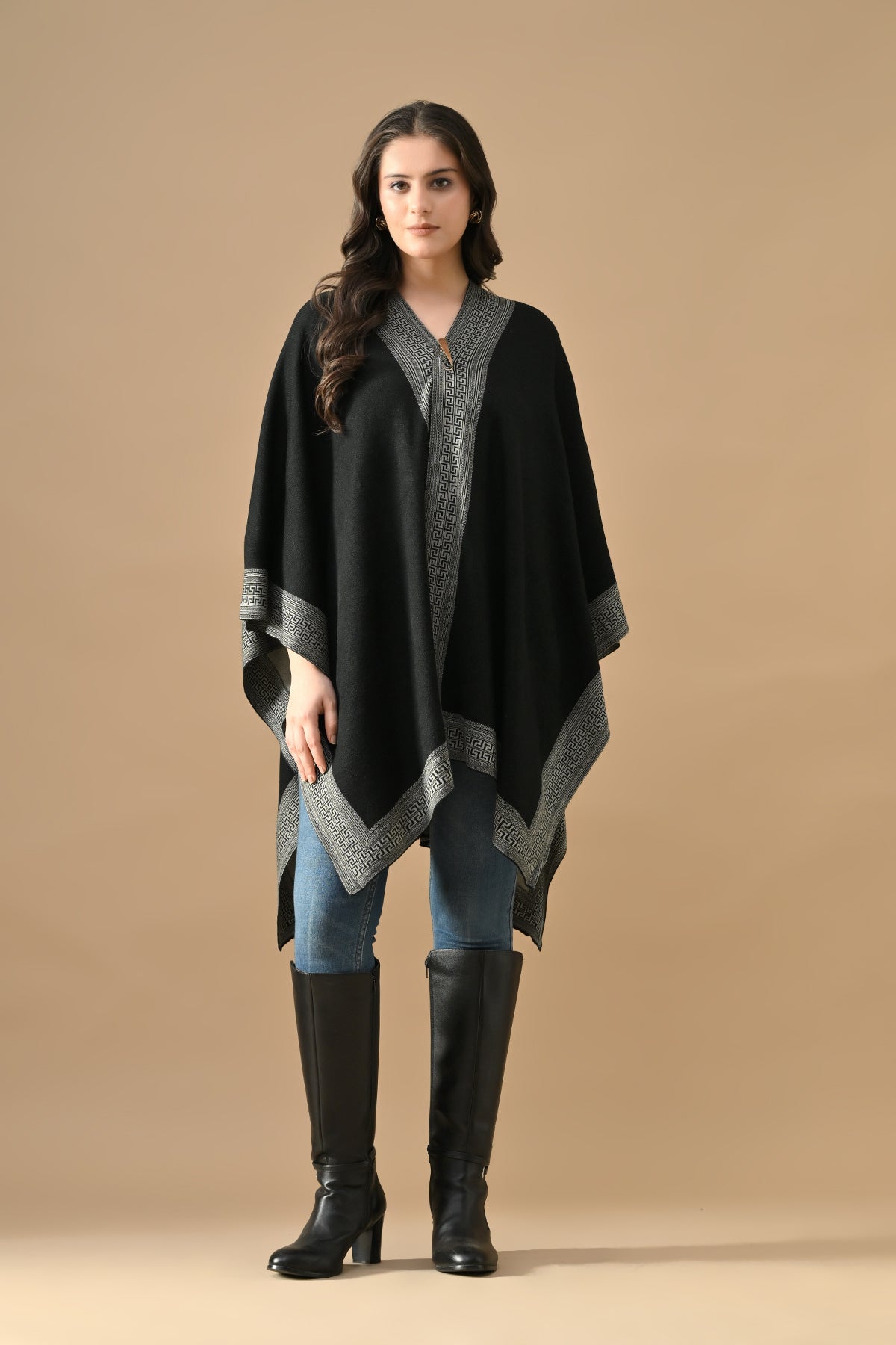 Winter Black Woven Poncho – SABHYATA CLOTHING