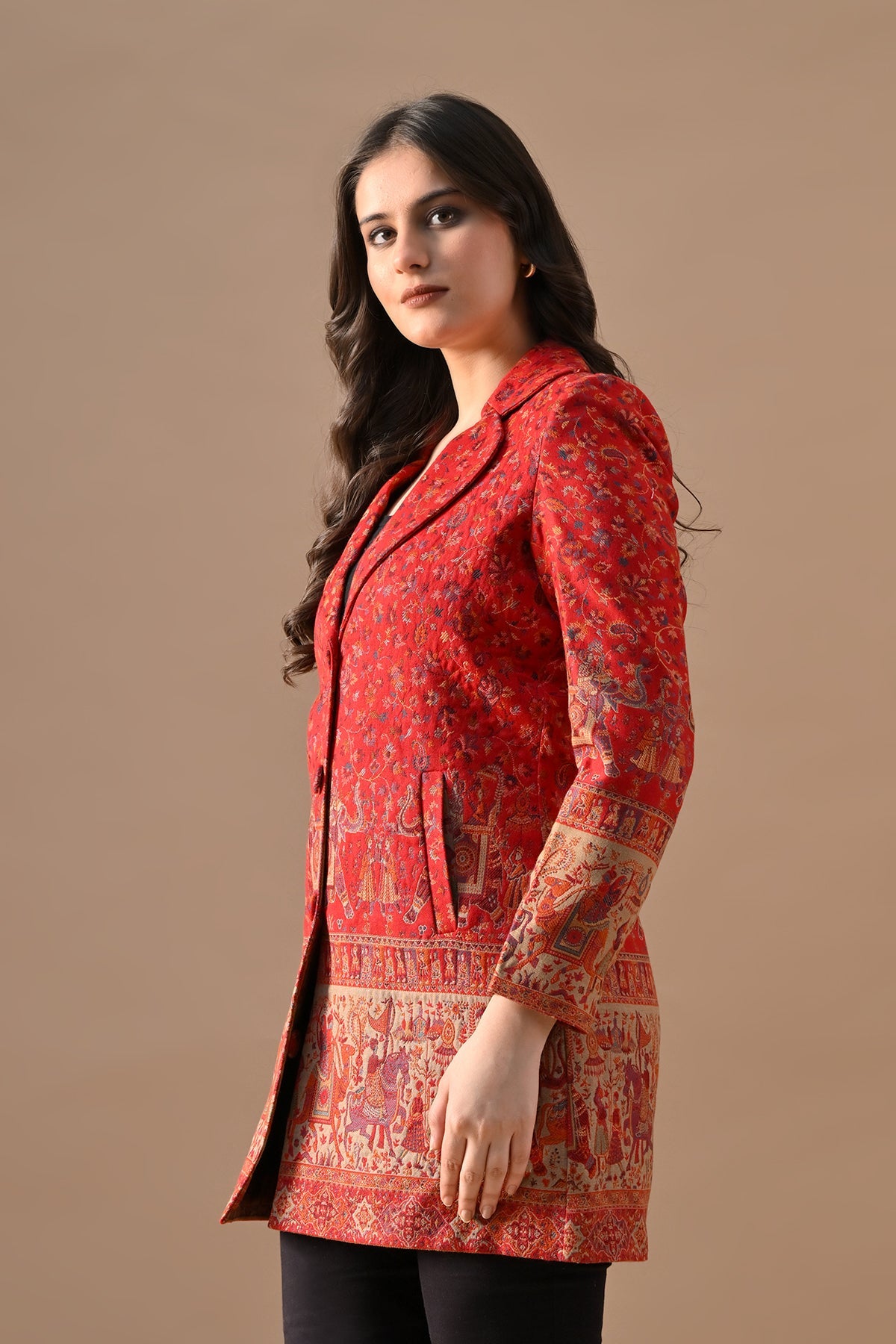 Winter Red Self-Design Notch Collar Neck Overcoat – SABHYATA CLOTHING