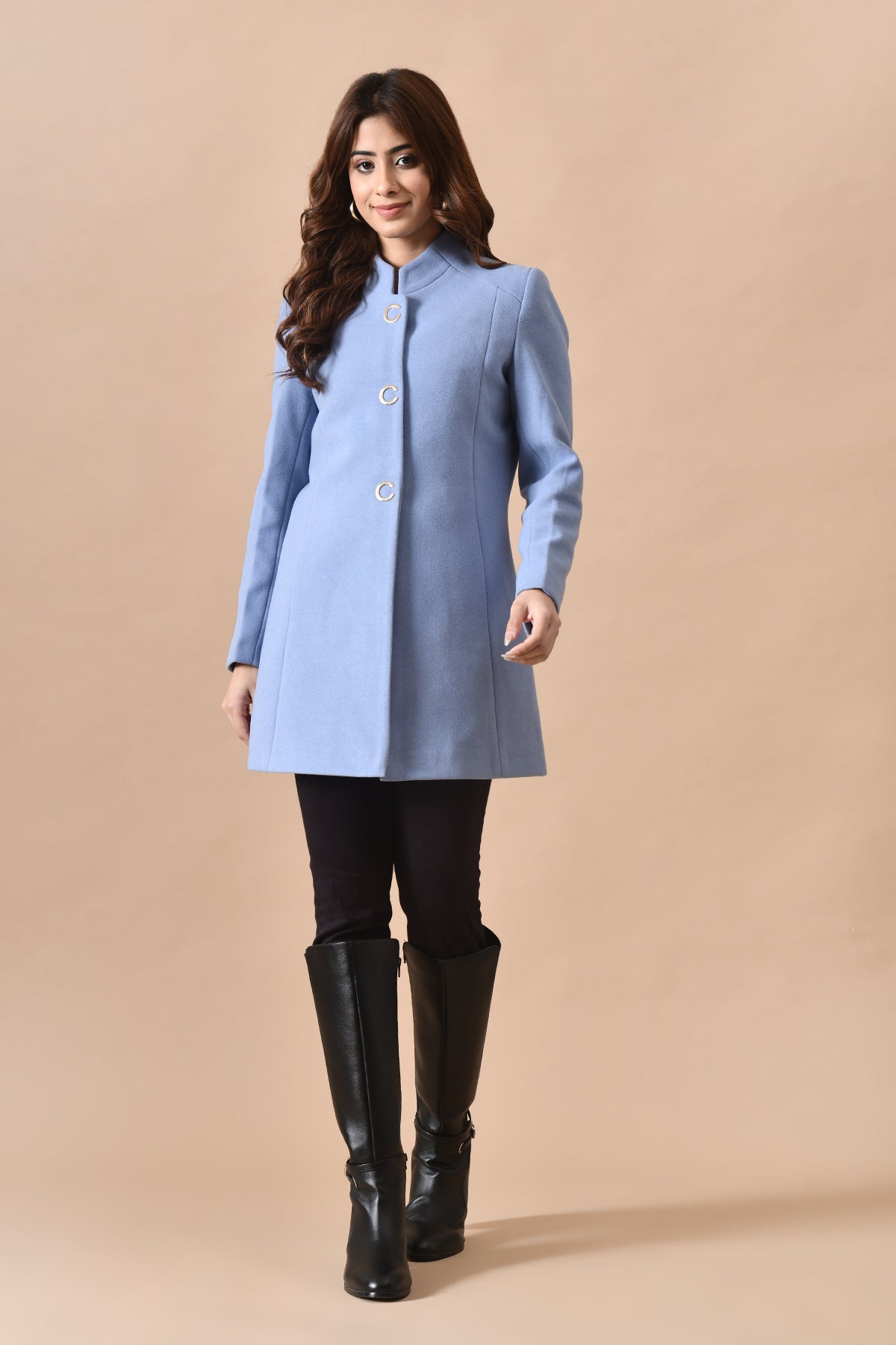 Winter Ice Blue Mandarin Collar Neck Overcoat – SABHYATA CLOTHING