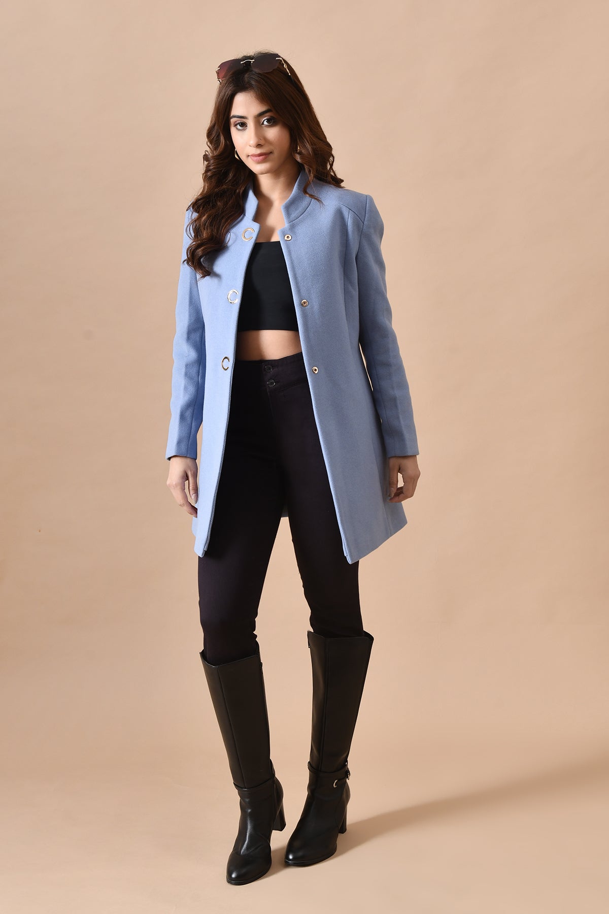 Winter Ice Blue Mandarin Collar Neck Overcoat – SABHYATA CLOTHING