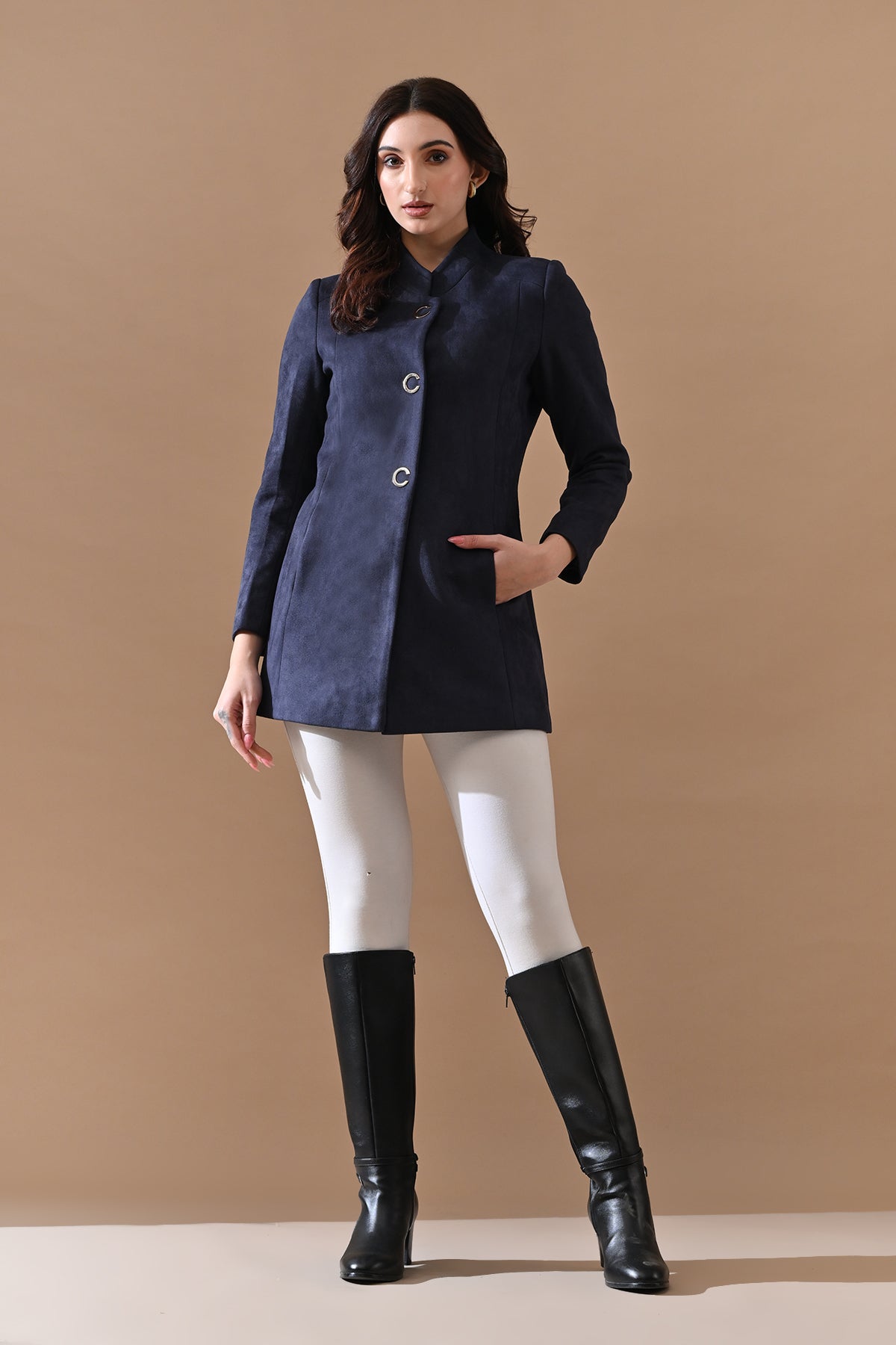Winter Navy Blue Mandarin Collar Neck Overcoat – SABHYATA CLOTHING